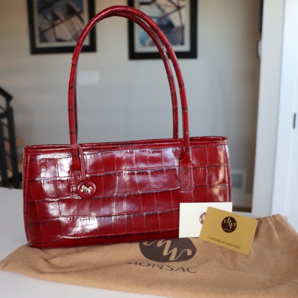 Monsac | Bags | Monsac Handbag Red Blue Hue Alligator Embossed Leather ...